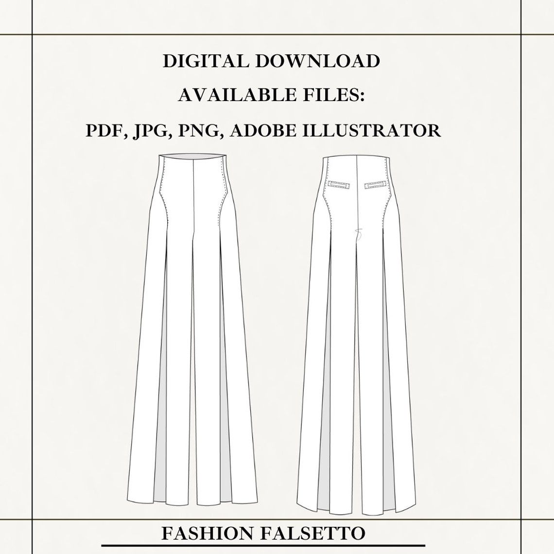 Pleated Tailored Trouser Flat Drawing. Technical Drawing for Fashion ...