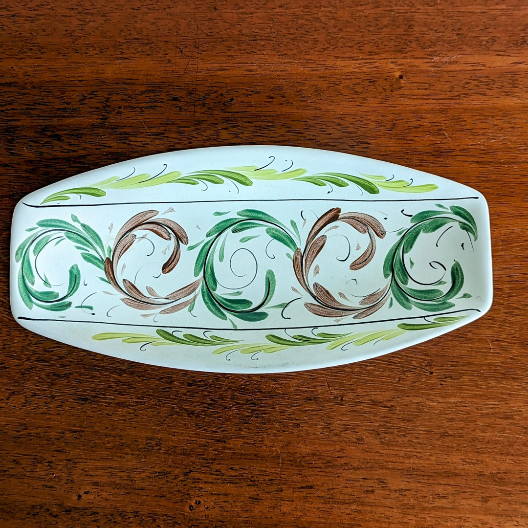 Vintage 1950s Denby Glyn Ware Hand Painted Swirled Leaves Design Dish ...