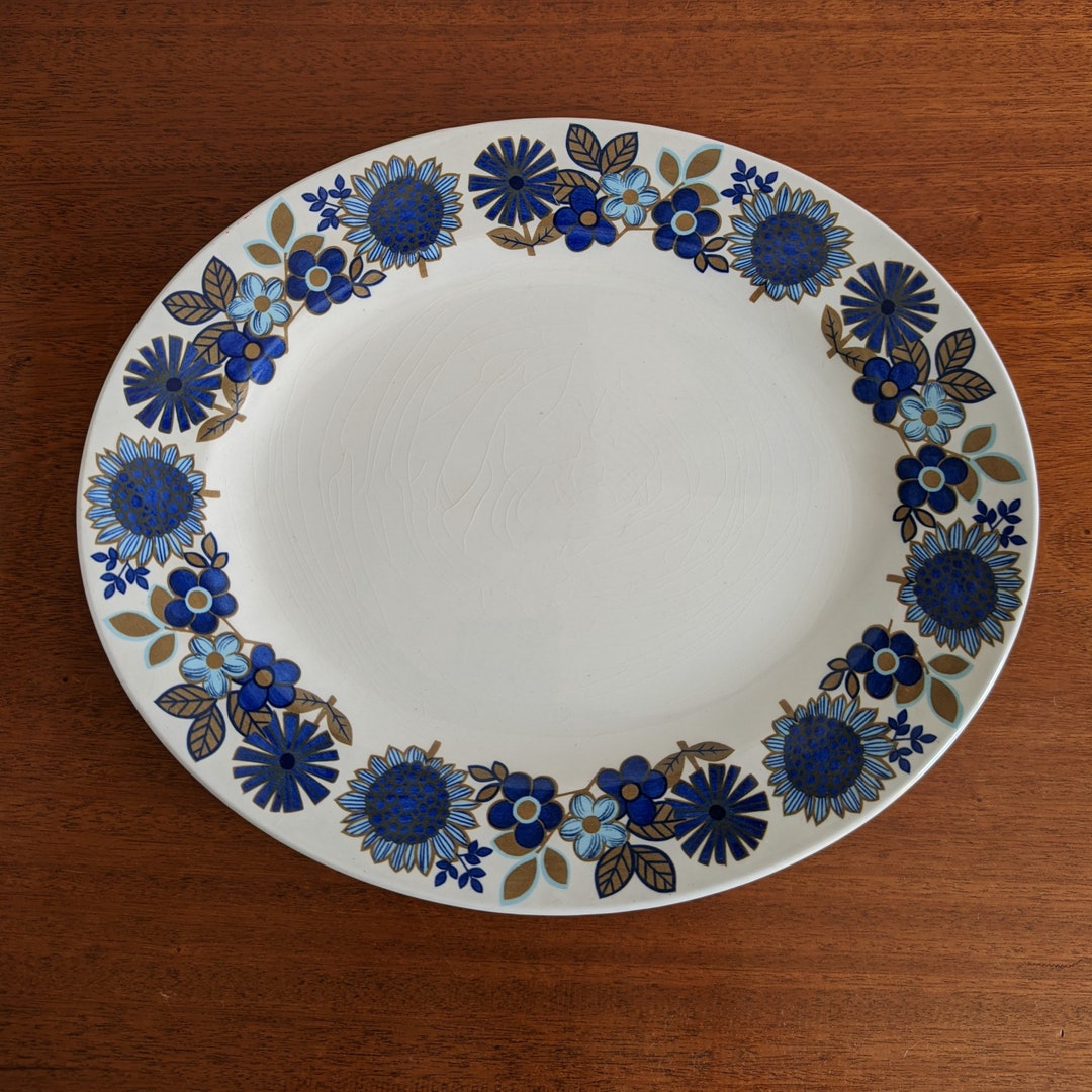 Vintage 1960s W.H Grindley Hawaii Blue Floral Serving Platter - Mid ...