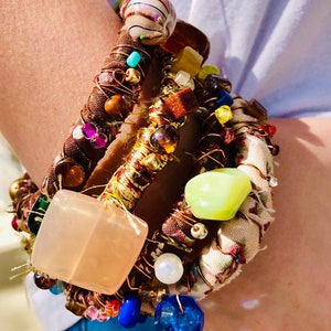 Gypsy Bangle Bracelets/boho/fabric Beaded Bangle - Etsy