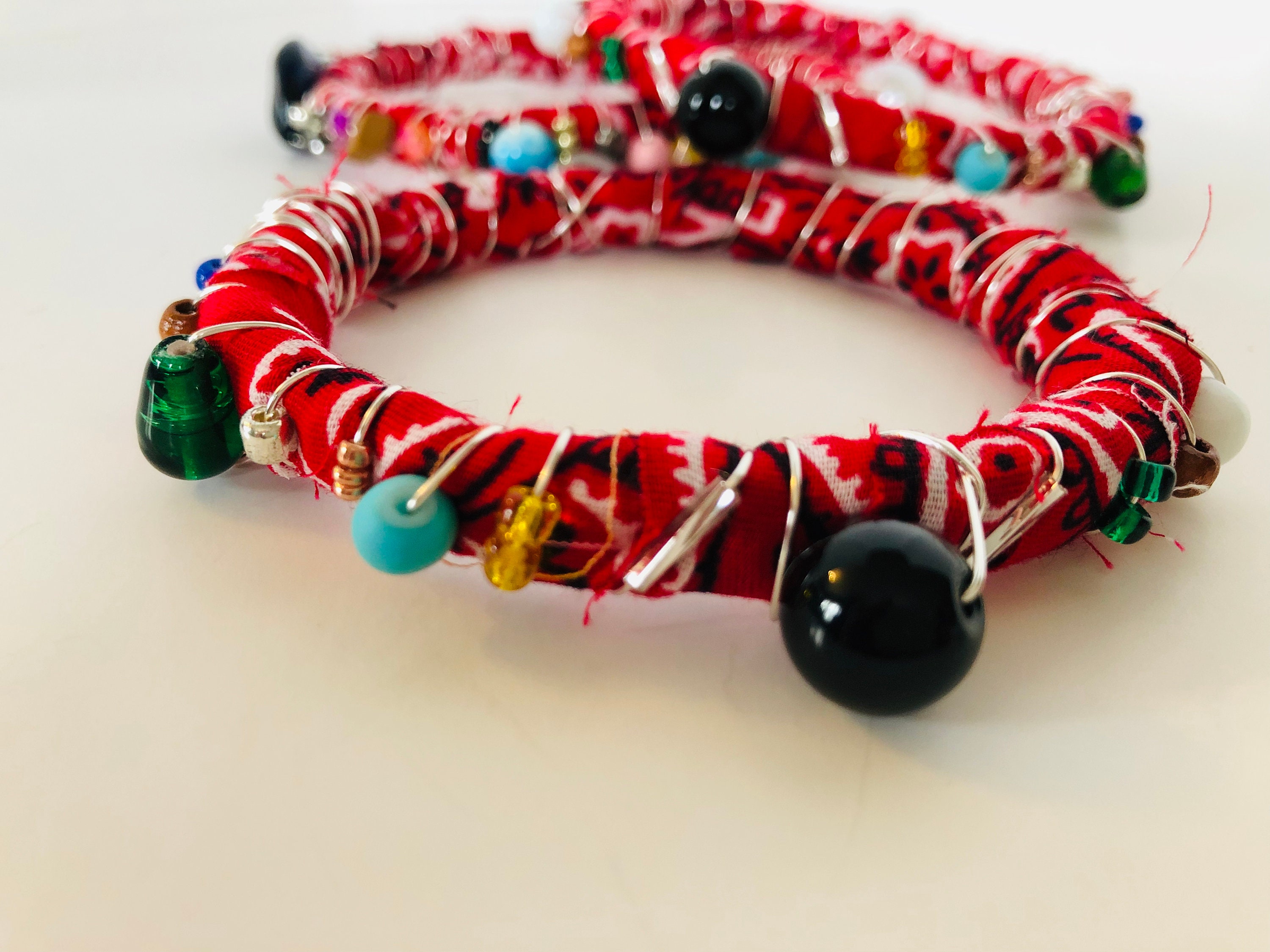 Gypsy Bangle Bracelets/boho/fabric Beaded Bangle - Etsy