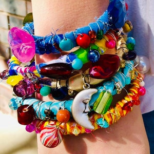 Gypsy Bangle Bracelets/boho/fabric Beaded Bangle - Etsy