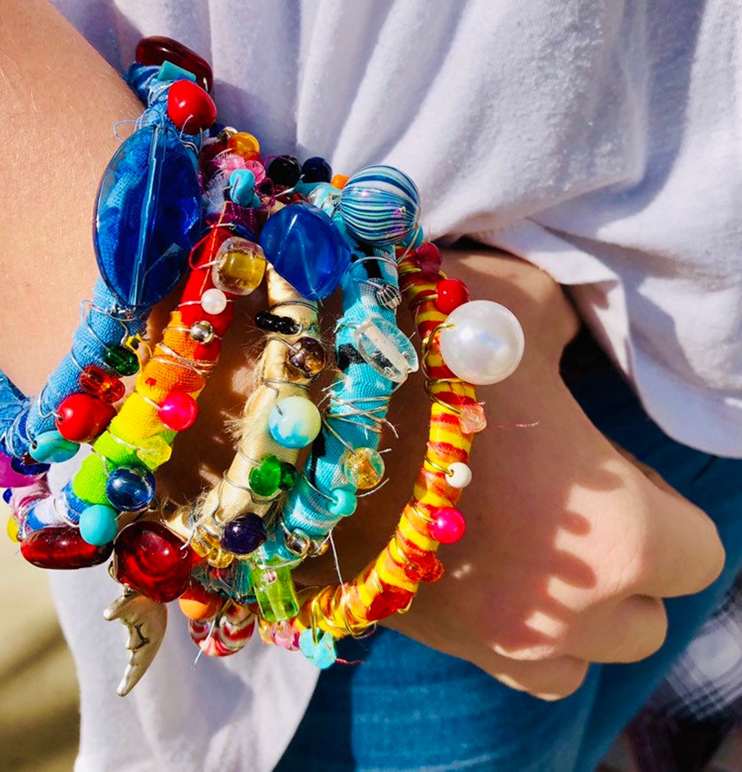 Gypsy Bangle Bracelets/boho/fabric Beaded Bangle - Etsy