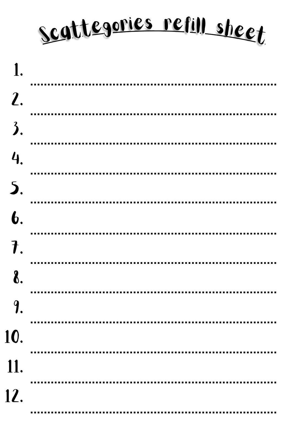 Scattergories Refill Sheet Digital Download Games - Etsy