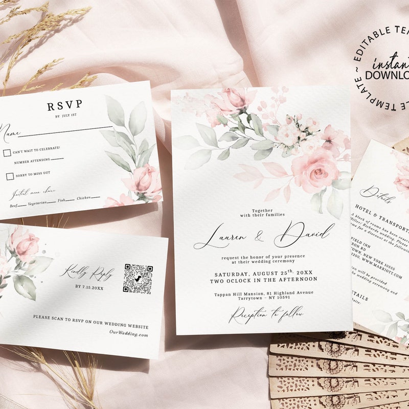 Blush Wedding Invite - Etsy