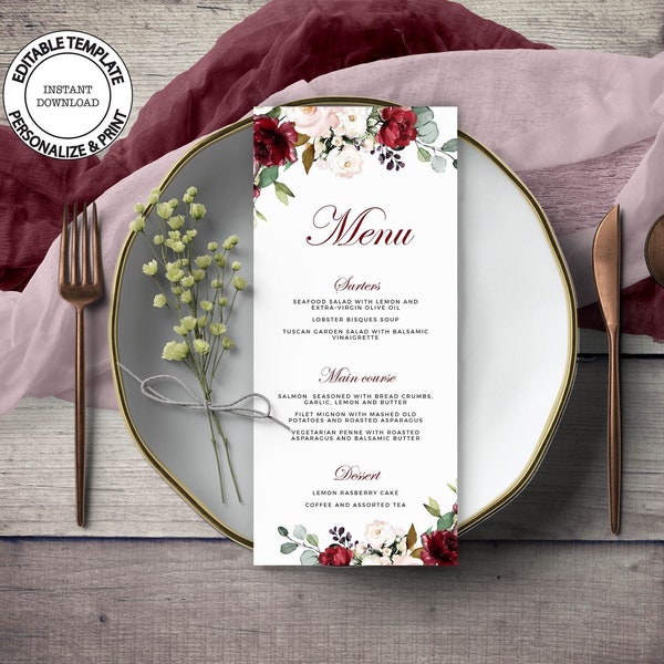 Red Rose Wedding Menu - Etsy