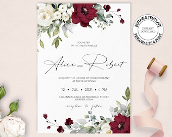 Floral Wedding Program Template Editable INSTANT DOWNLOAD - Etsy