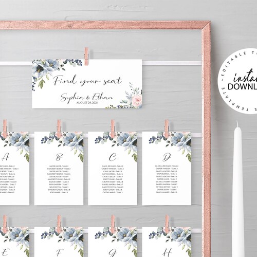 EDITABLE Table Seating Chart Cards Corjl Template Instant - Etsy Canada