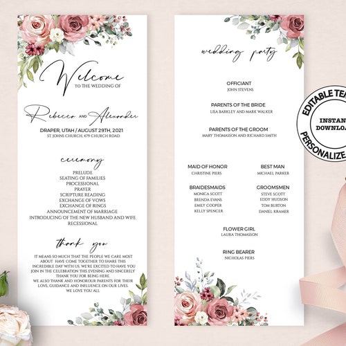 Roses Flowers Wedding Invitation Template Editable INSTANT - Etsy