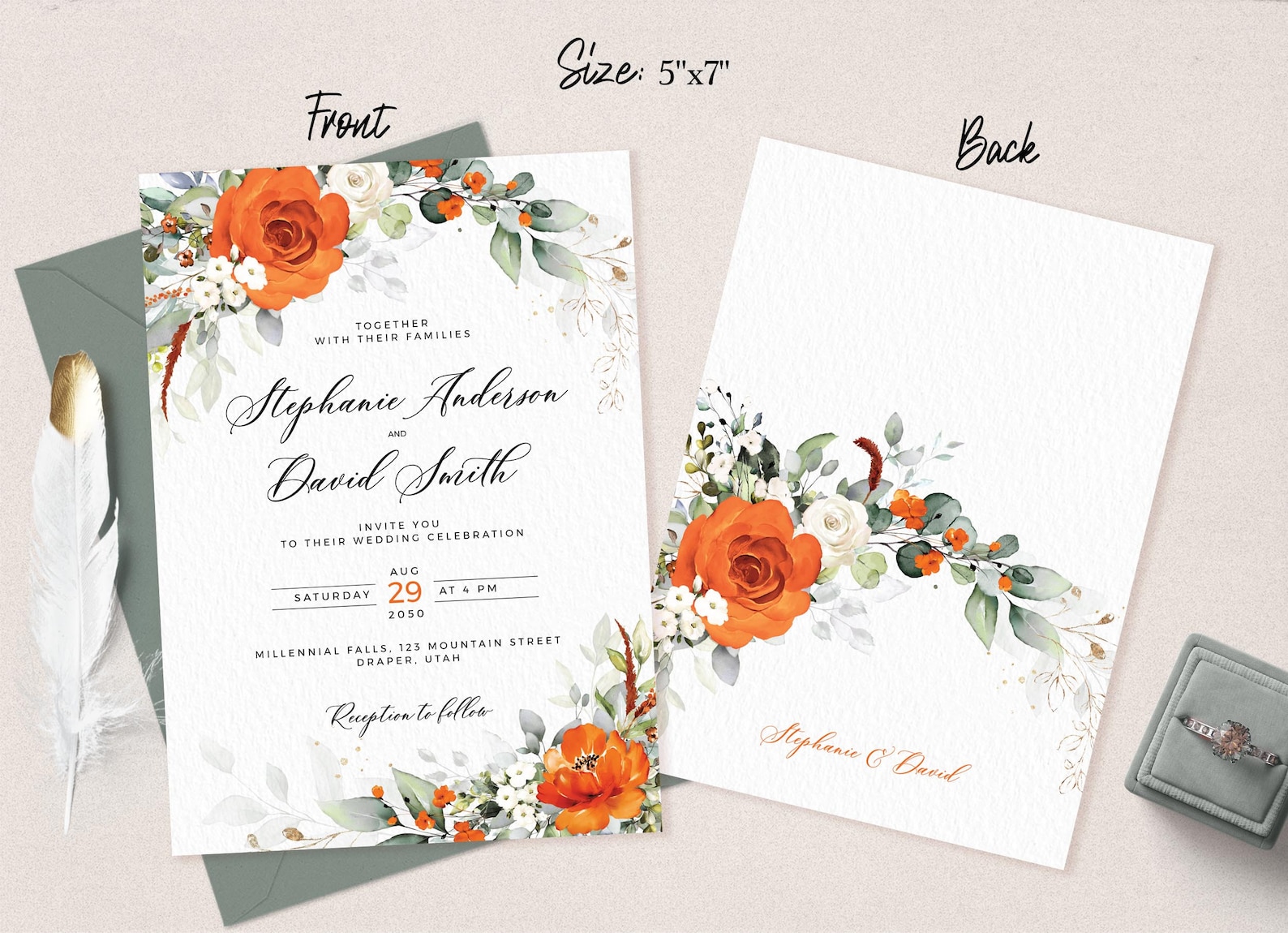 Editable Orange Wedding Invitation Set, INSTANT DOWNLOAD, Orange and ...