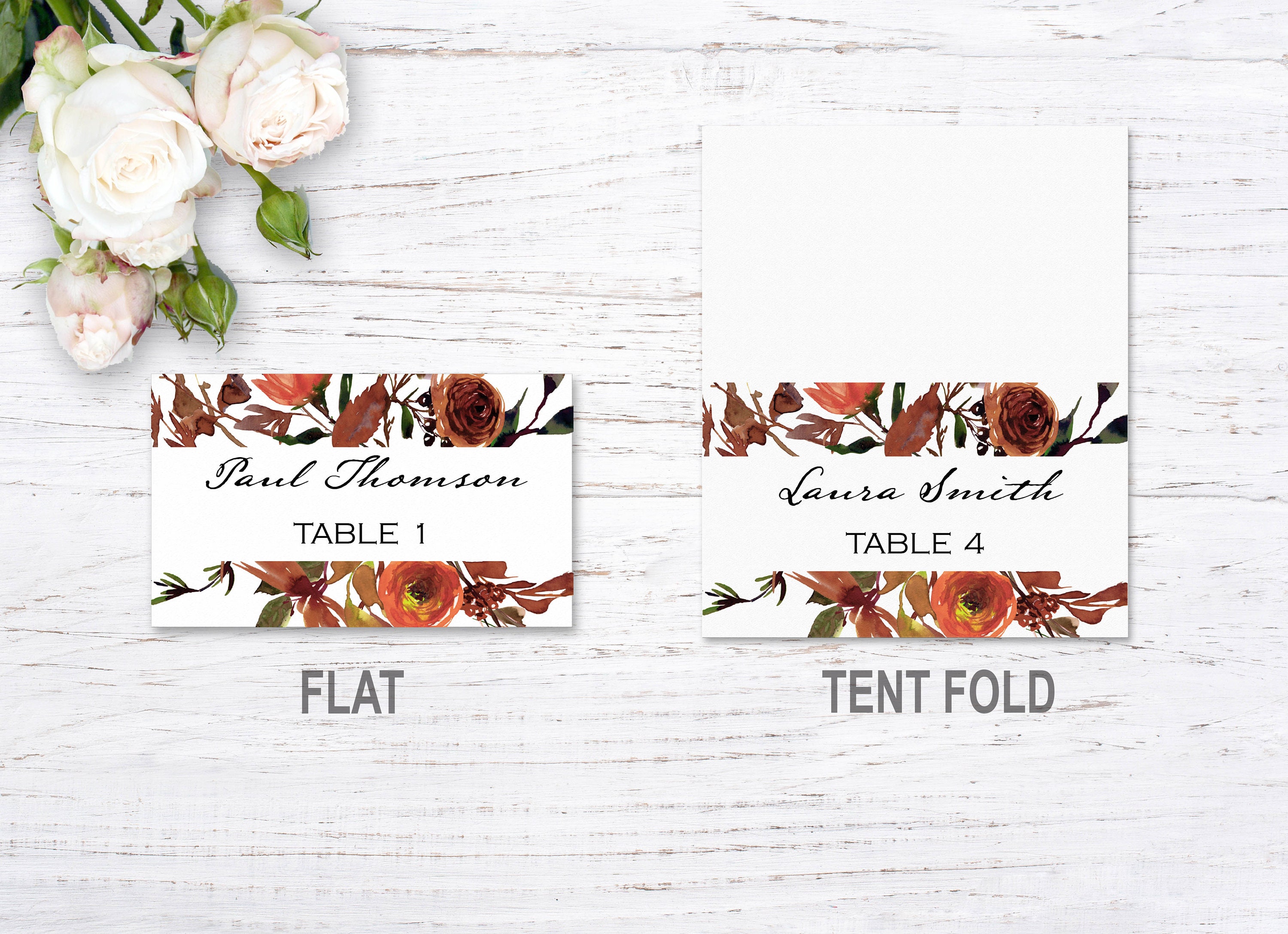 Editable Rust Floral Place Cards Template, INSTANT DOWNLOAD, Fall ...