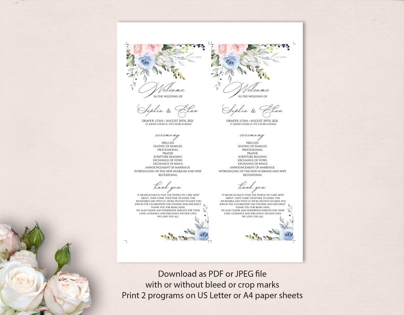 Floral Wedding Program Template Editable INSTANT DOWNLOAD - Etsy