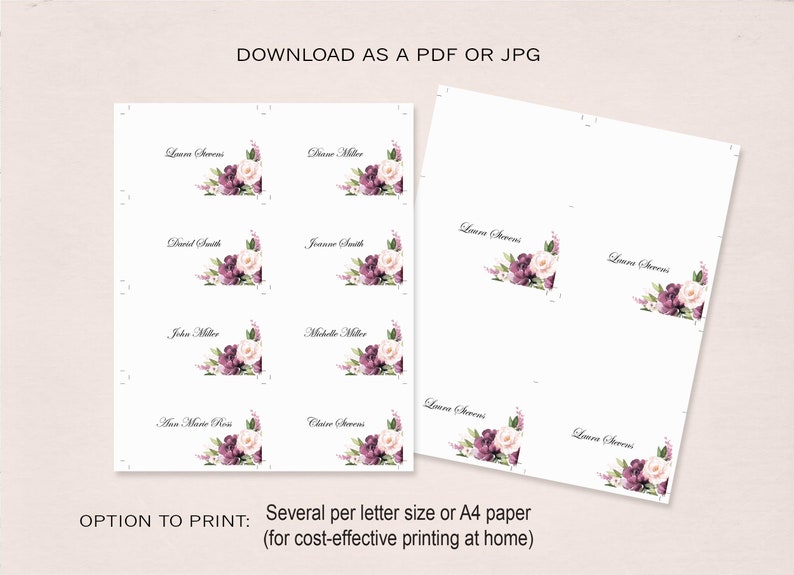 Editable Place Cards Template INSTANT DOWNLOAD Mauve Pink - Etsy