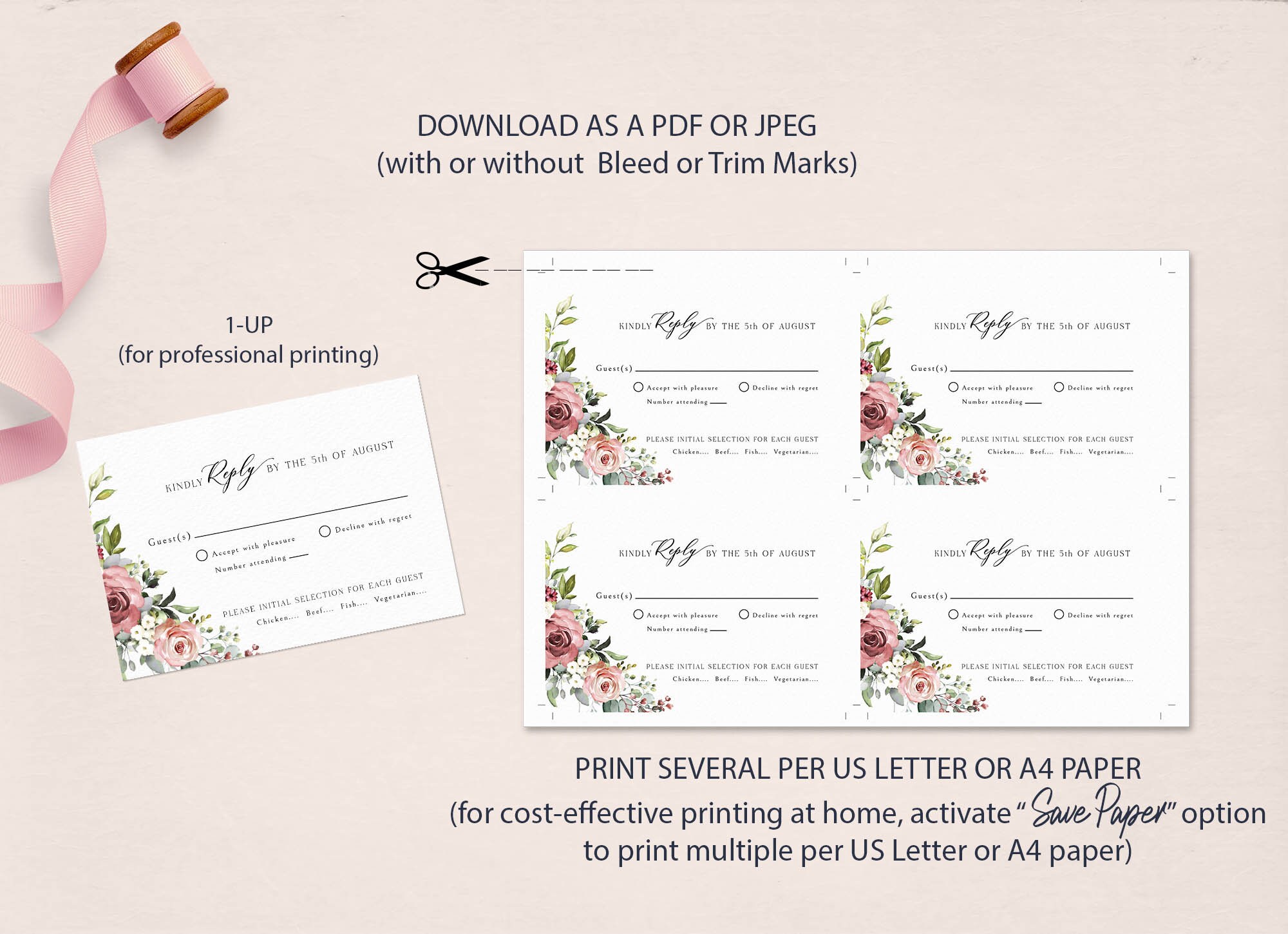 Editable Floral Wedding Rsvp Template, INSTANT DOWNLOAD, Printable ...