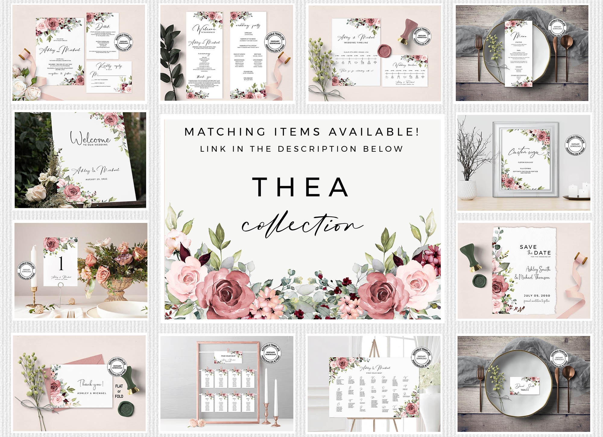 THEA Editable Floral Wedding Welcome Sign Template Blush - Etsy