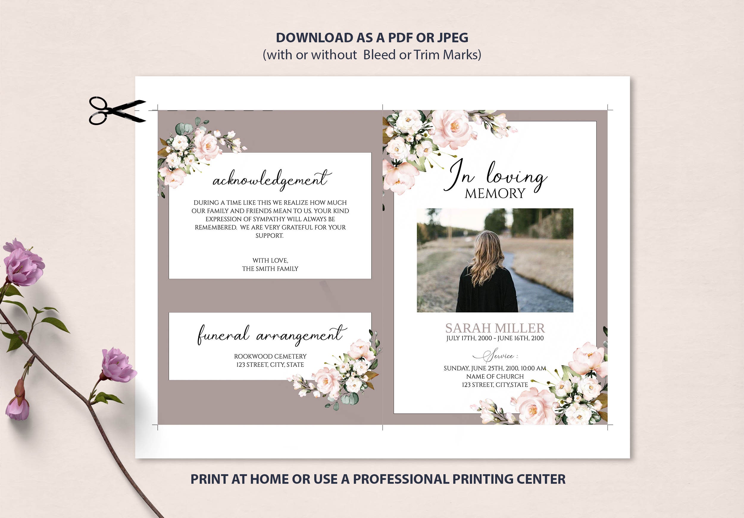 Editable Funeral Program Template, INSTANT DOWNLOAD, Editable Memorial ...