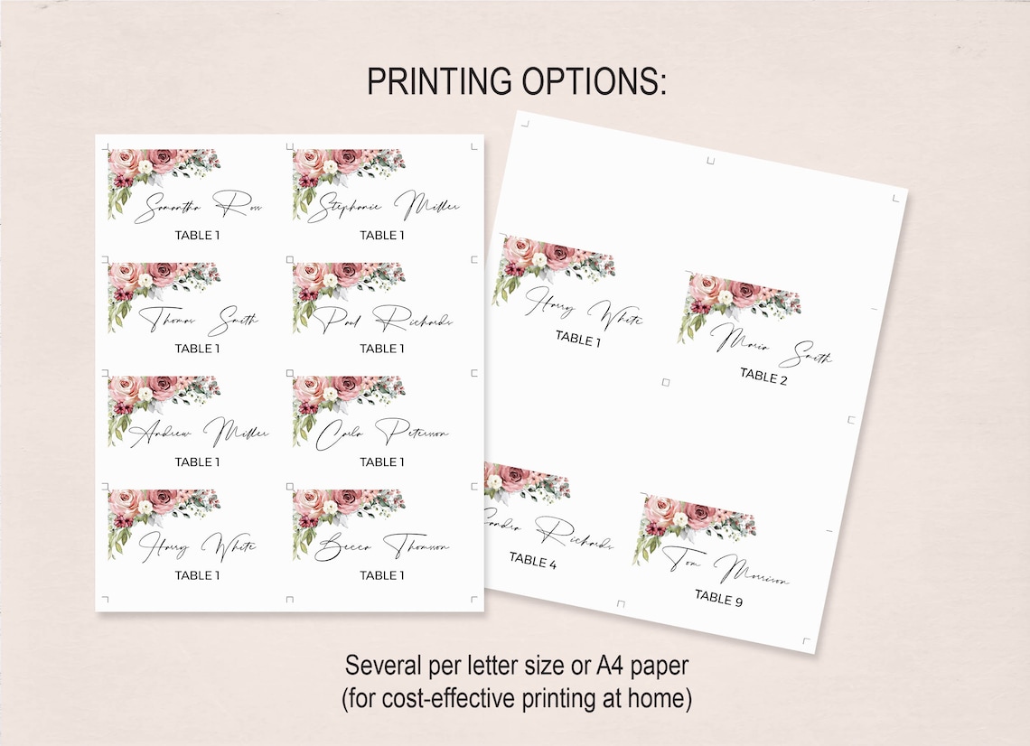 Editable Place Cards Template, INSTANT DOWNLOAD, Flat or Fold, Blush ...