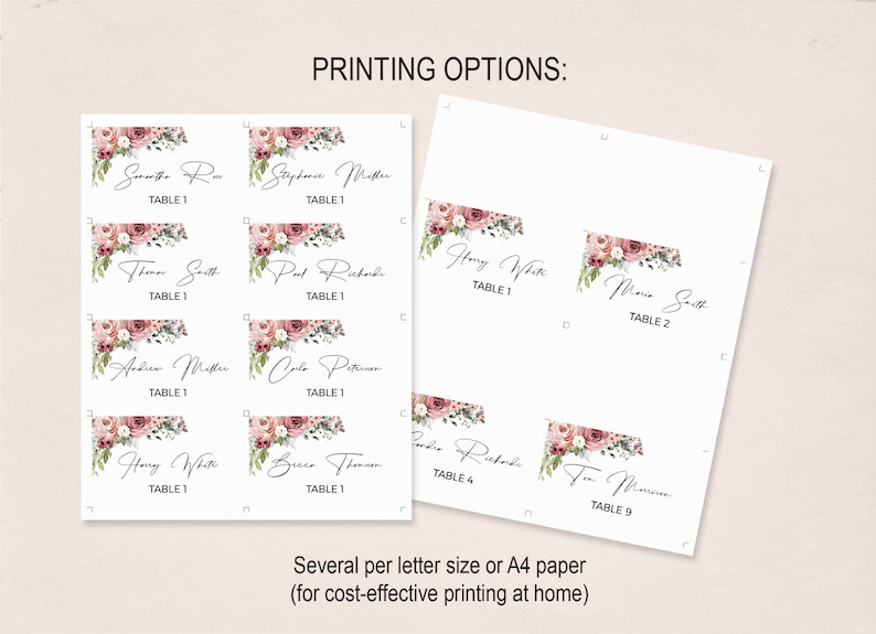 Editable Place Cards Template, INSTANT DOWNLOAD, Flat or Fold, Blush ...