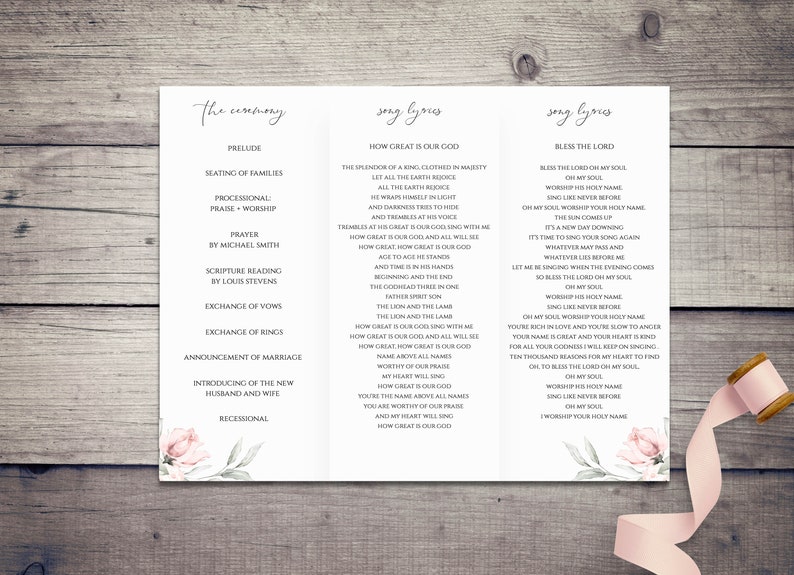 Editable Trifold Wedding Program Template INSTANT DOWNLOAD | Etsy
