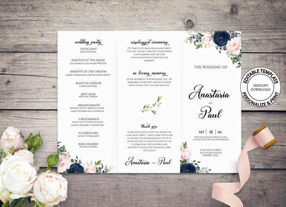 Editable Trifold Wedding Program Template INSTANT DOWNLOAD - Etsy
