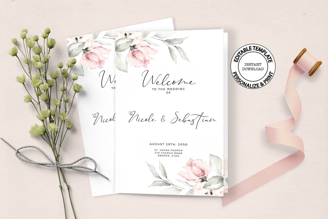 Editable Bifold Wedding Program Template Blush Floral Booklet - Etsy