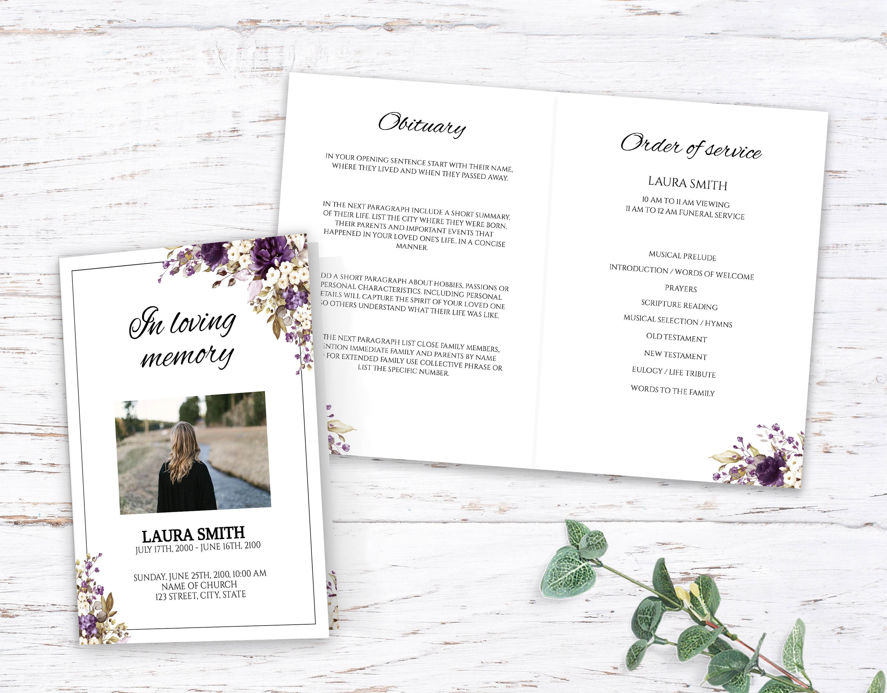 Printable Funeral Program Template, INSTANT Download,editable Memorial ...