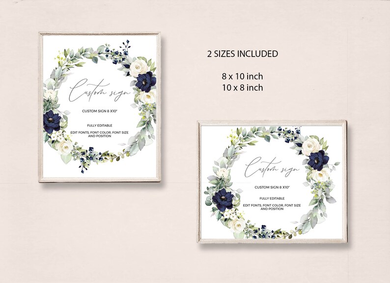 RHEA Printable Navy Blue and White Floral Wedding Sign - Etsy