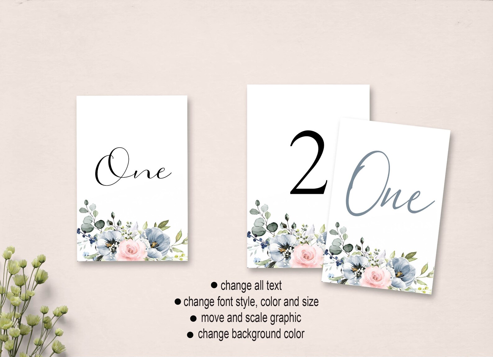 SERENE - Editable Floral Wedding Table Number Template, Blush Pink and ...