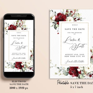Editable Save the Date Template, Red and White Floral Save the Date ...