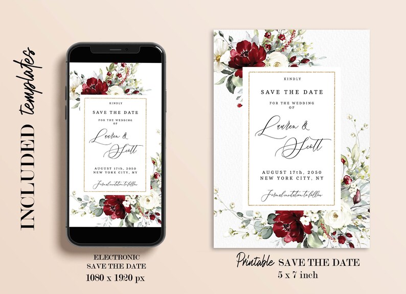 Editable Save the Date Template, Red and White Floral Save the Date ...