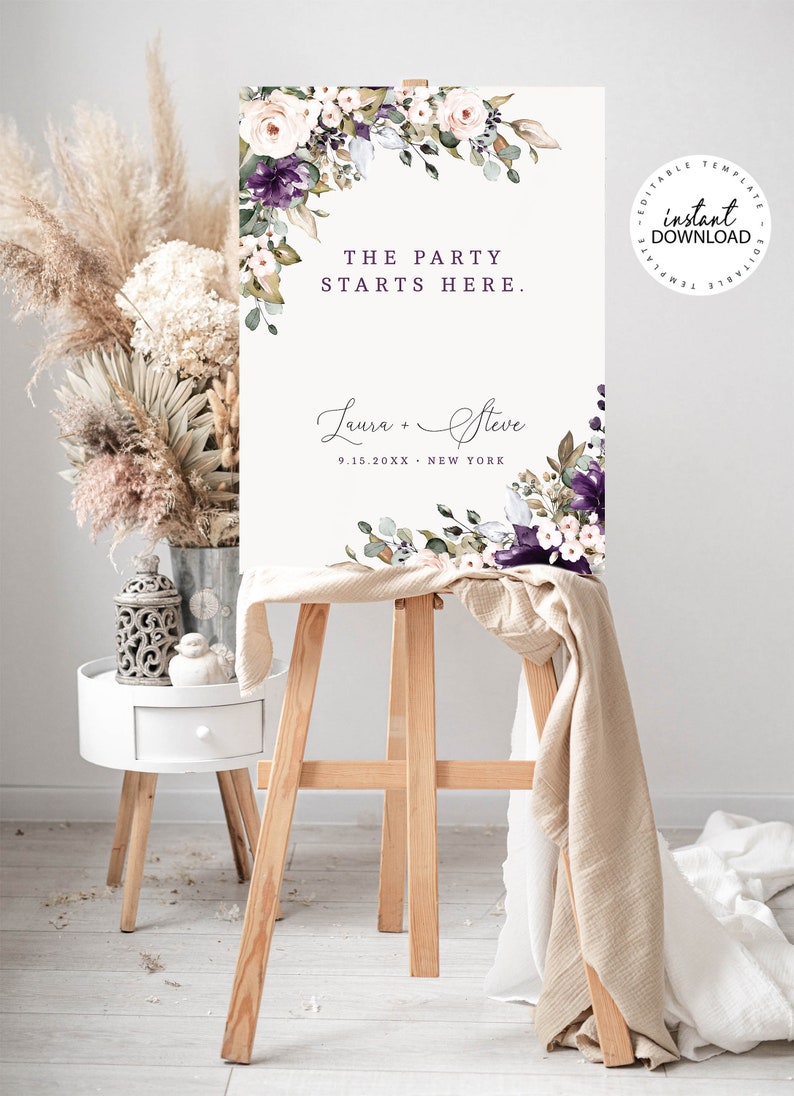 Editable Welcome Sign Template, INSTANT DOWNLOAD, Purple and Pale Rose ...
