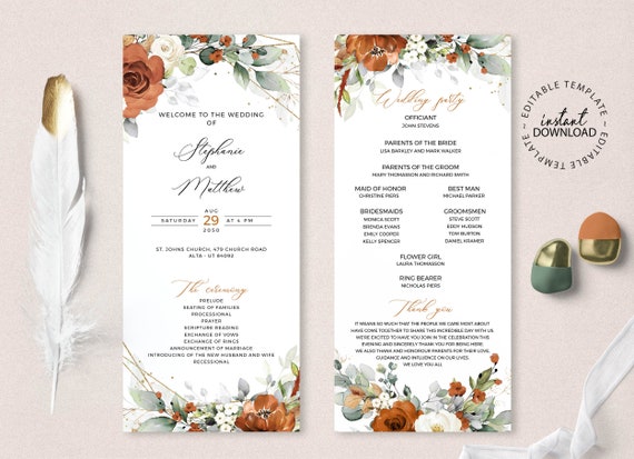 LYRA Floral Wedding Program Template INSTANT DOWNLOAD - Etsy