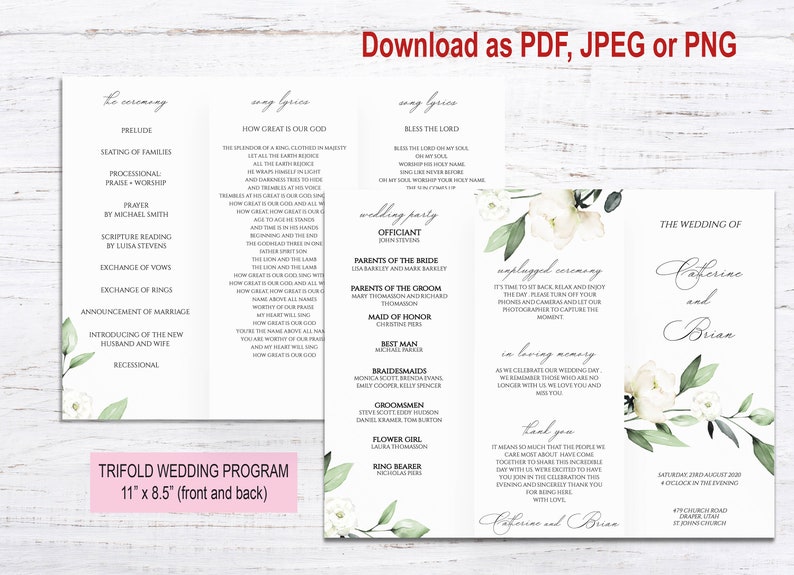 Trifold Wedding Program Editable Template Instant Download | Etsy