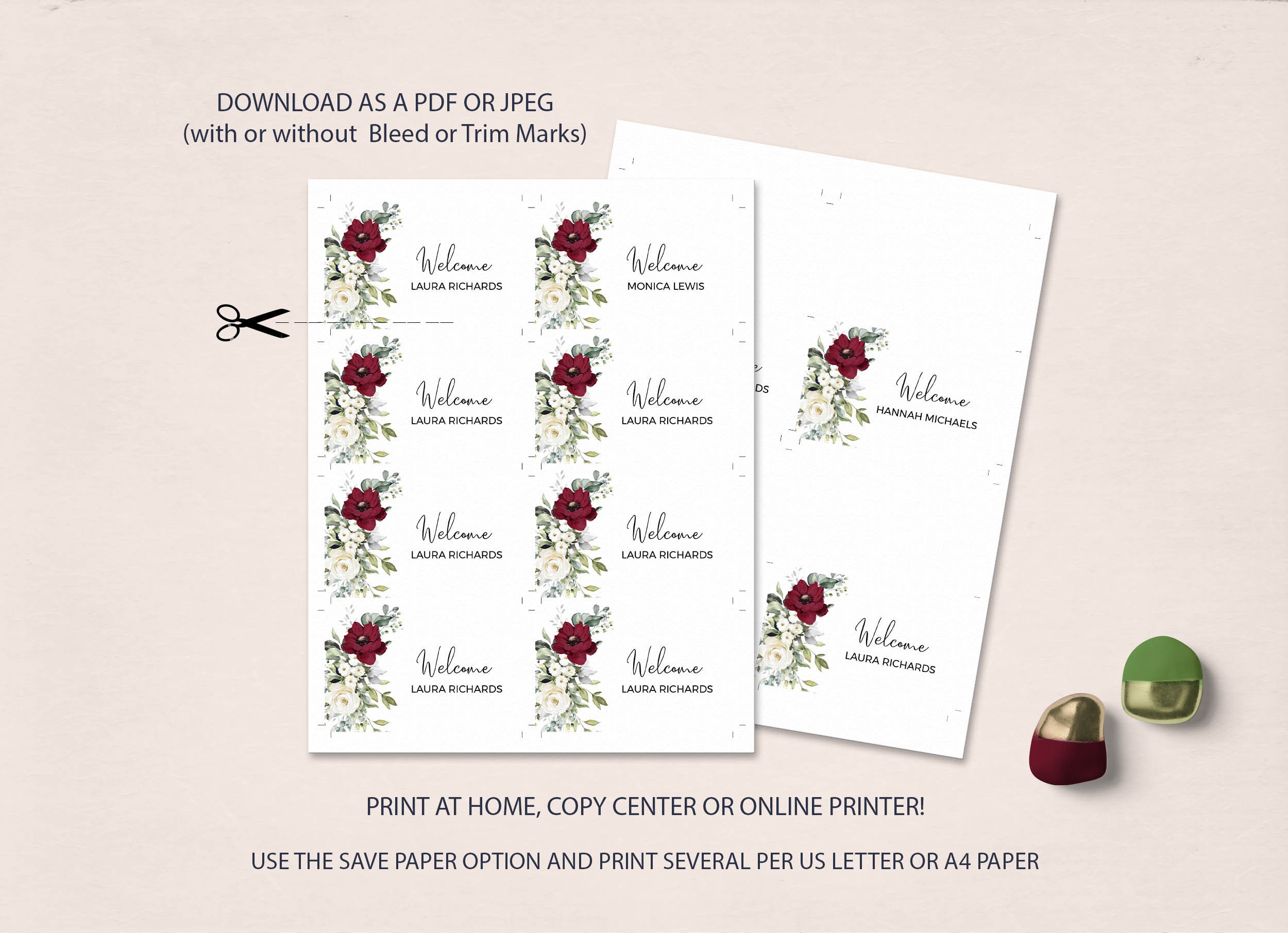 Editable Place Cards Template INSTANT DOWNLOAD White and Red - Etsy
