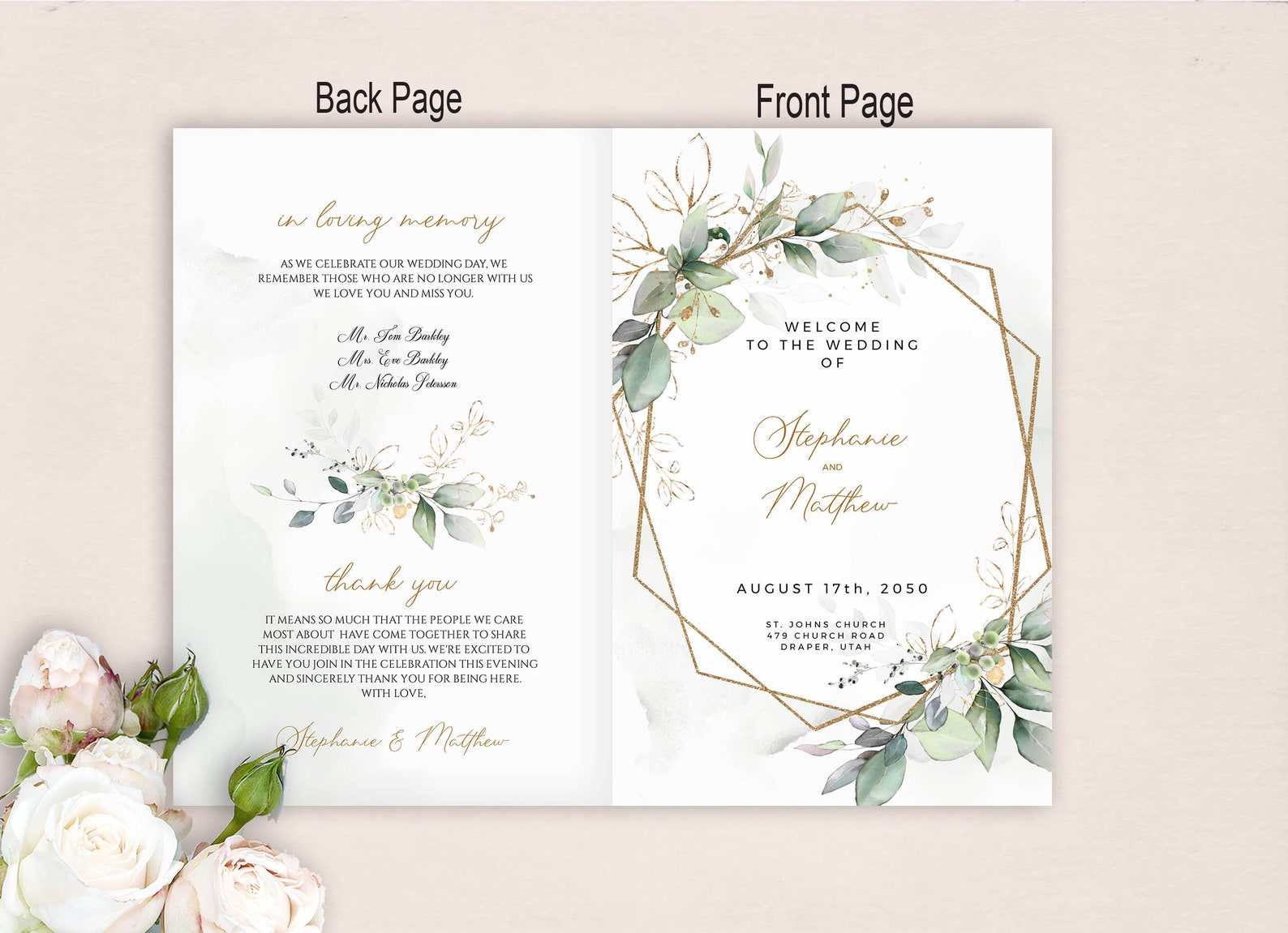 MEIRA Bi-fold Wedding Program Template Greenery and Faux - Etsy