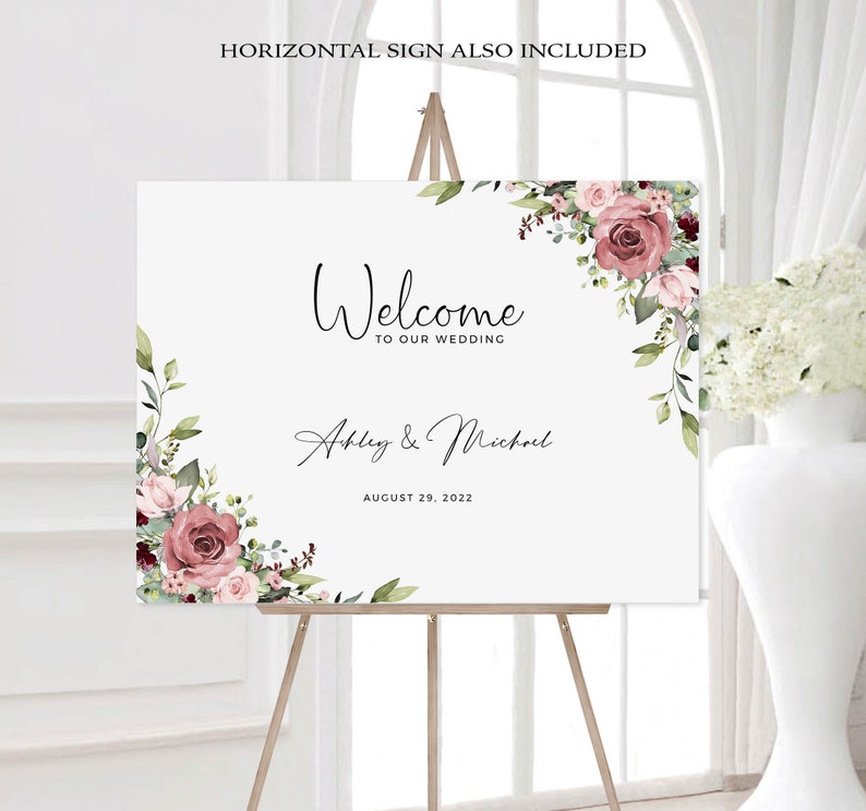 THEA - Blush Pink Floral Welcome Sign Template, Editable Wedding ...