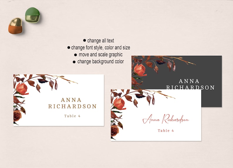 Editable Wedding Name Cards Template, INSTANT DOWNLOAD, Flat or ...