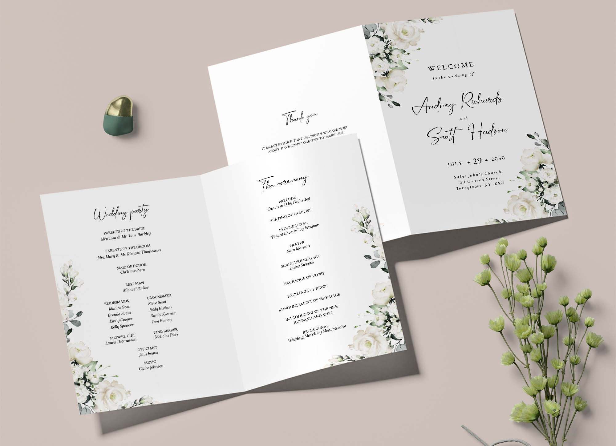 Booklet Wedding Program Template White Floral Editable - Etsy