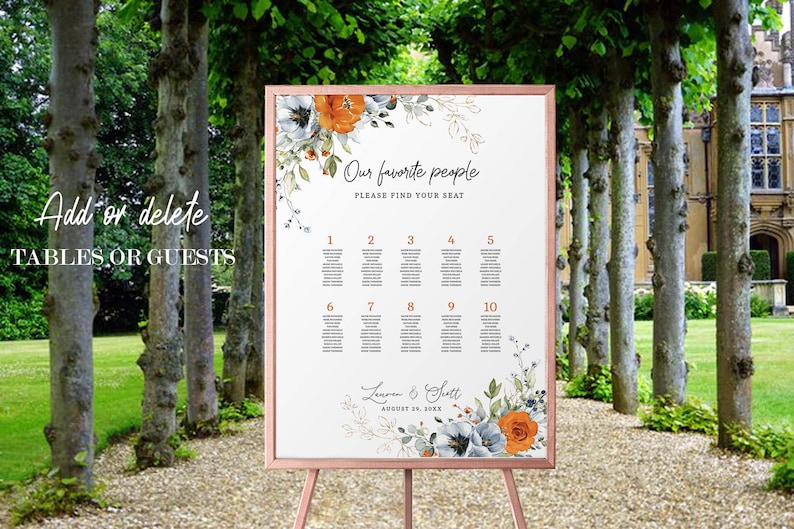 Editable Wedding Tables Plan Template Orange and Blue Floral - Etsy