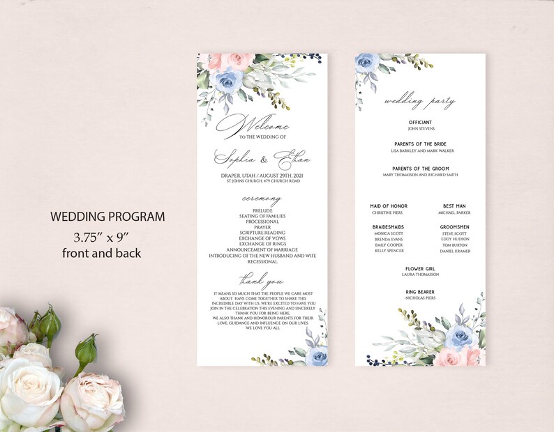 Floral Wedding Program Template Editable INSTANT DOWNLOAD | Etsy