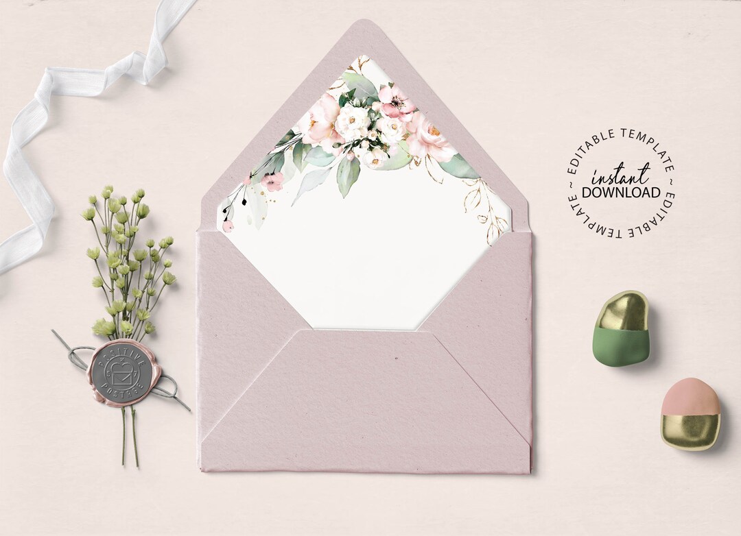 MILA - Floral A7 Wedding Envelope Liner Template With Pink Roses, A7 ...