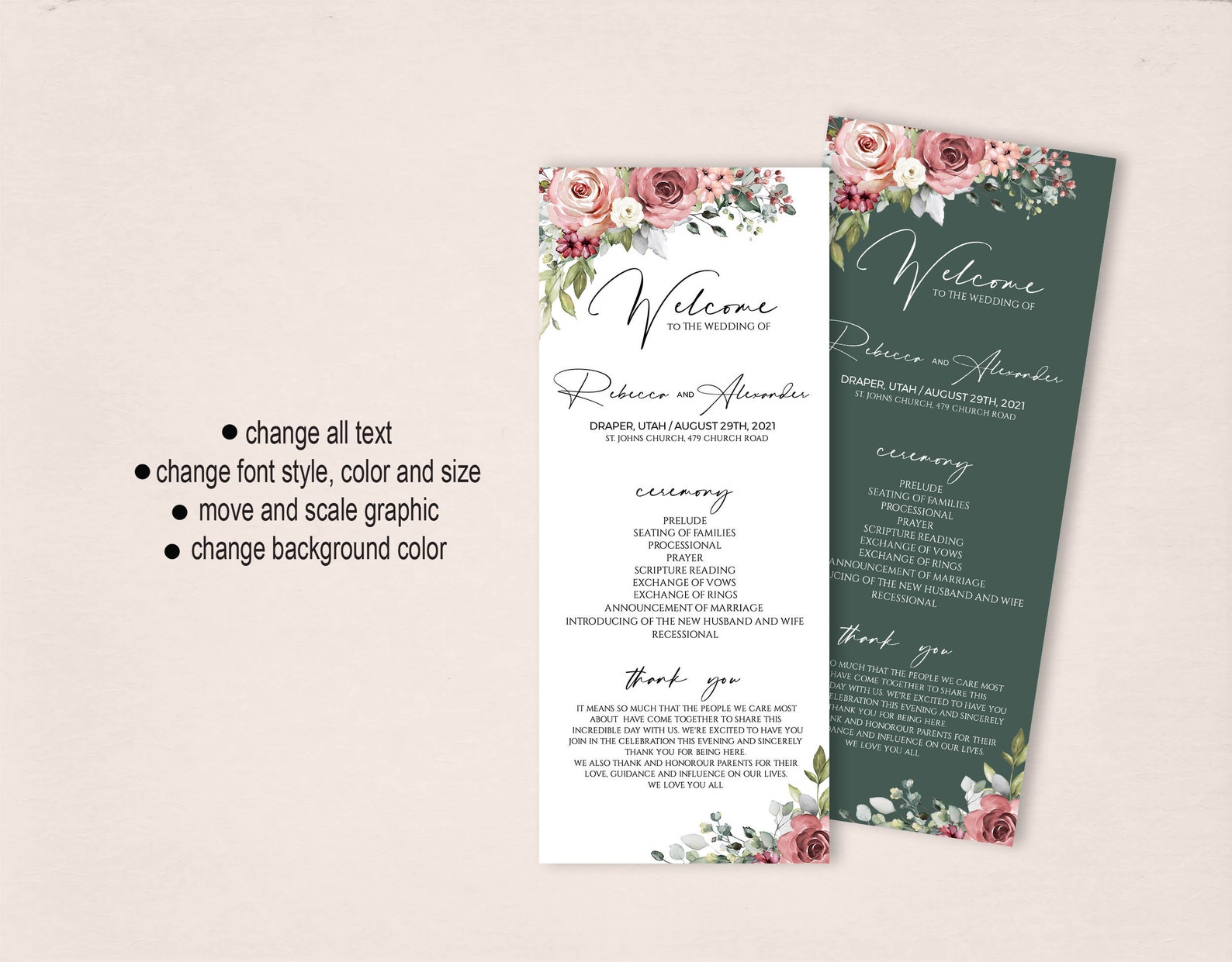 Editable Floral Wedding Program Template INSTANT DOWNLOAD | Etsy