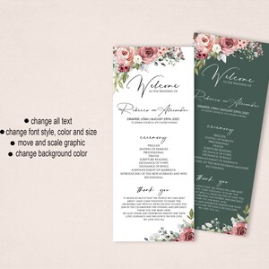 Editable Floral Wedding Program Template, INSTANT DOWNLOAD, Blush and ...