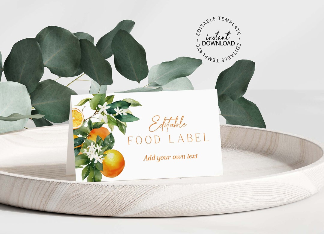 Editable Food Labels, Orange Foldable Food Label for Baby Shower or ...