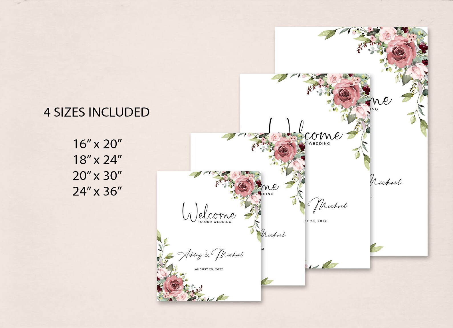THEA Editable Floral Wedding Welcome Sign Template Blush - Etsy