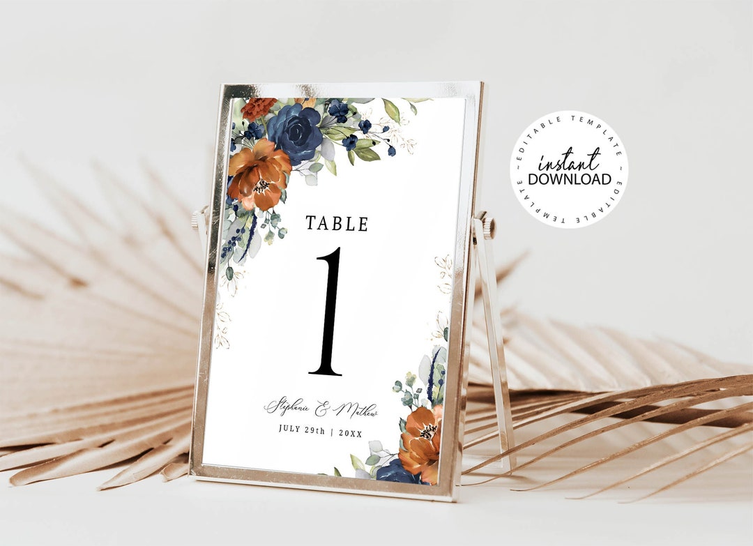 SIA- Editable Wedding Table Number Template, INSTANT DOWNLOAD, Burnt ...