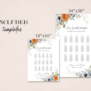 Editable Wedding Tables Plan Template, Orange and Blue Floral Seating ...