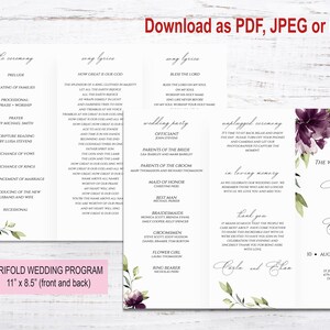 Purple Flowers Trifold Wedding Program, Editable Template, INSTANT ...