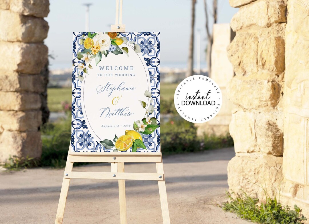 Editable Mediterranean Style Wedding Welcome Sign, INSTANT DOWNLOAD ...