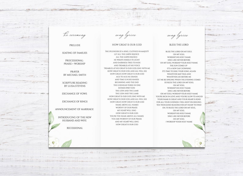 Trifold Wedding Program Editable Template Instant Download | Etsy